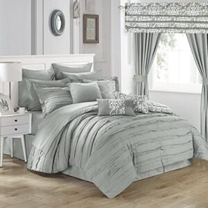 Chic Home Hailee 24 Piece Comforter Set Complete Bed in a Bag Pleated Ruffles and Reversible Print with Sheet Set and Window Treatment, Queen Silver,CS1966-AN