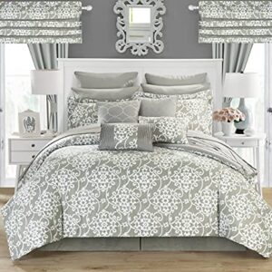 Chic Home Hailee 24 Piece Comforter Set Complete Bed in a Bag Pleated Ruffles and Reversible Print with Sheet Set and Window Treatment, Queen Silver,CS1966-AN