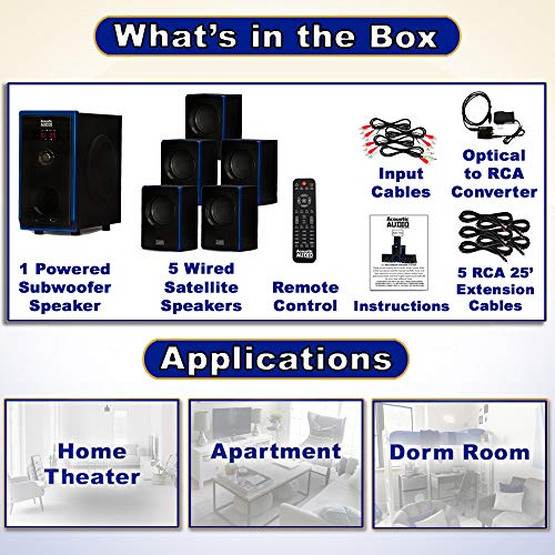 Acoustic Audio AA5102 Bluetooth 5.1 Speaker System with Optical Input and 5 Extension Cables