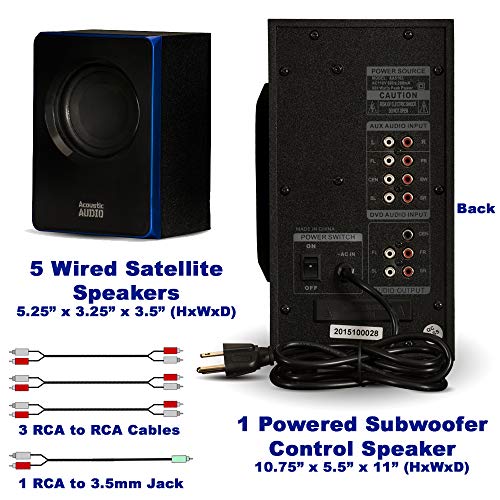 Acoustic Audio AA5102 Bluetooth 5.1 Speaker System with Optical Input and 5 Extension Cables