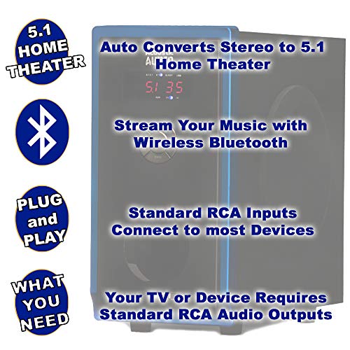 Acoustic Audio AA5102 Bluetooth 5.1 Speaker System with Optical Input and 5 Extension Cables