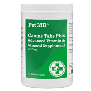 pet md - canine tabs plus 365 count - advanced multivitamins for dogs - natural daily vitamin and mineral nutritional supplement - liver flavored chewable tablets