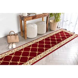 Patrician Trellis Red French European Formal Traditional 3x12 (2'7" x 12') Runner Rug Stain/Fade Resistant Contemporary Floral Thick Soft Plush Hallway Entryway Living Dining Room Area Rug