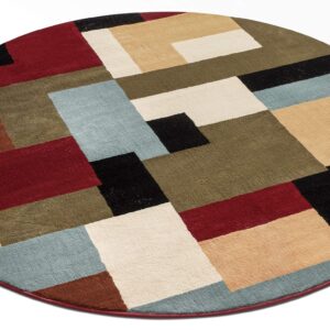 Imperial Mosaic Multicolor Geometric Modern Casual 8 Round ( 7'10'' Round) Area Rug Easy to Clean Stain Fade Resistant Shed Free Abstract Contemporary Color Block Boxes Soft Living Dining Room Rug