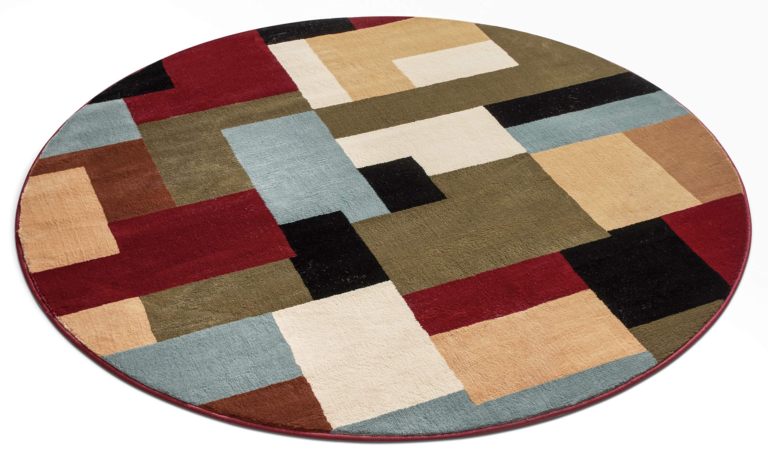 Imperial Mosaic Multicolor Geometric Modern Casual 8 Round ( 7'10'' Round) Area Rug Easy to Clean Stain Fade Resistant Shed Free Abstract Contemporary Color Block Boxes Soft Living Dining Room Rug