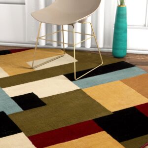 Imperial Mosaic Multicolor Geometric Modern Casual 8 Round ( 7'10'' Round) Area Rug Easy to Clean Stain Fade Resistant Shed Free Abstract Contemporary Color Block Boxes Soft Living Dining Room Rug