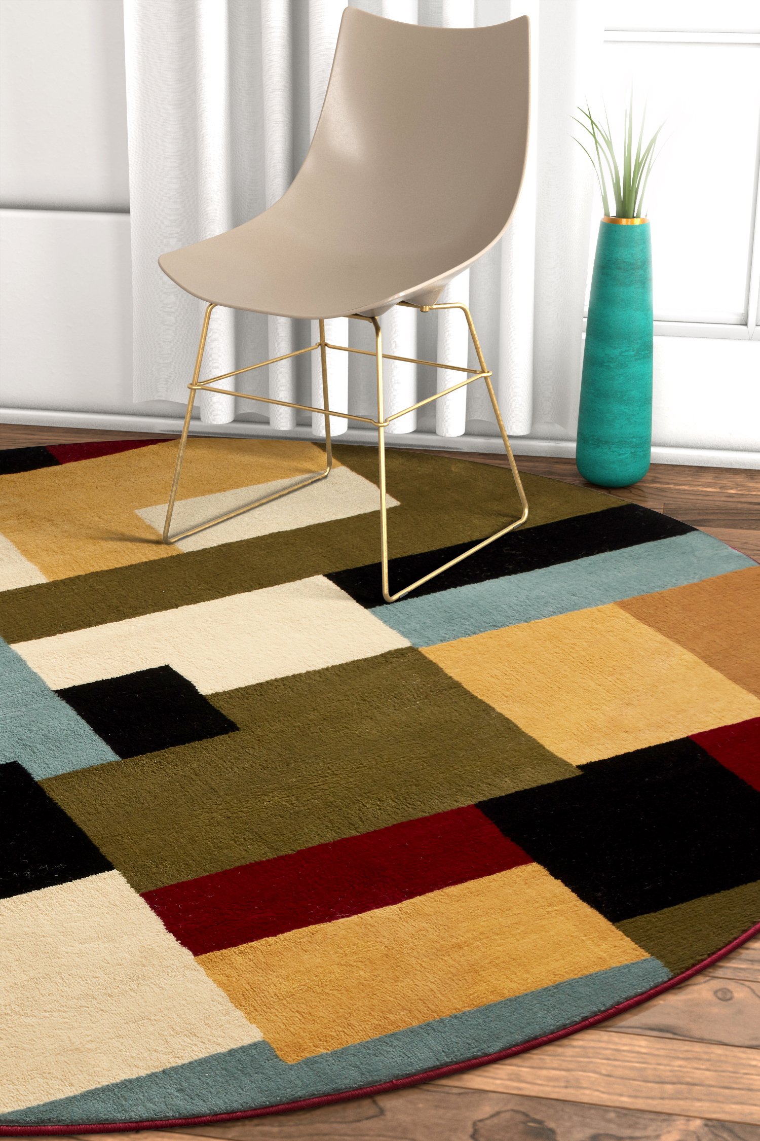 Imperial Mosaic Multicolor Geometric Modern Casual 8 Round ( 7'10'' Round) Area Rug Easy to Clean Stain Fade Resistant Shed Free Abstract Contemporary Color Block Boxes Soft Living Dining Room Rug