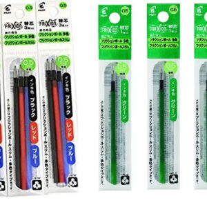 Pilot Frixion Ball Point Pen Spare Slim Inks 0.5mm for Multi Ink Ball Point Pen (Black,Red,Blue,Green) 3 Packs Set Total 12 Spare Inks from Japan