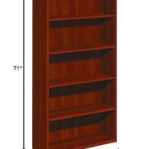 HON 10700 Series Wood Bookcase, Five Shelf, 36w x 13 1/8d x 71h, Cognac