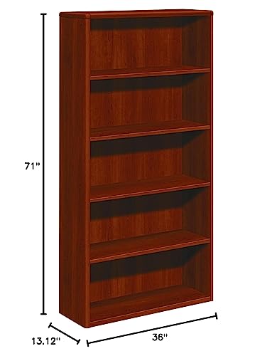 HON 10700 Series Wood Bookcase, Five Shelf, 36w x 13 1/8d x 71h, Cognac