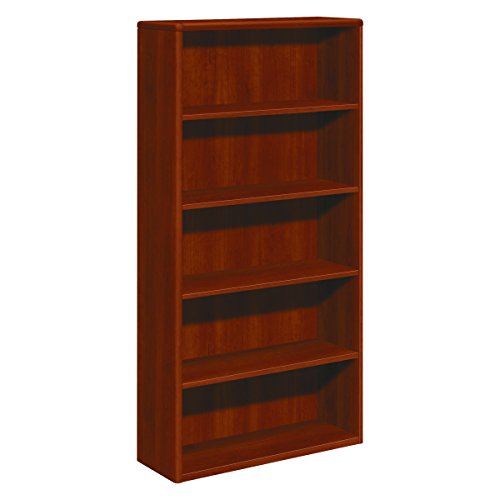 HON 10700 Series Wood Bookcase, Five Shelf, 36w x 13 1/8d x 71h, Cognac