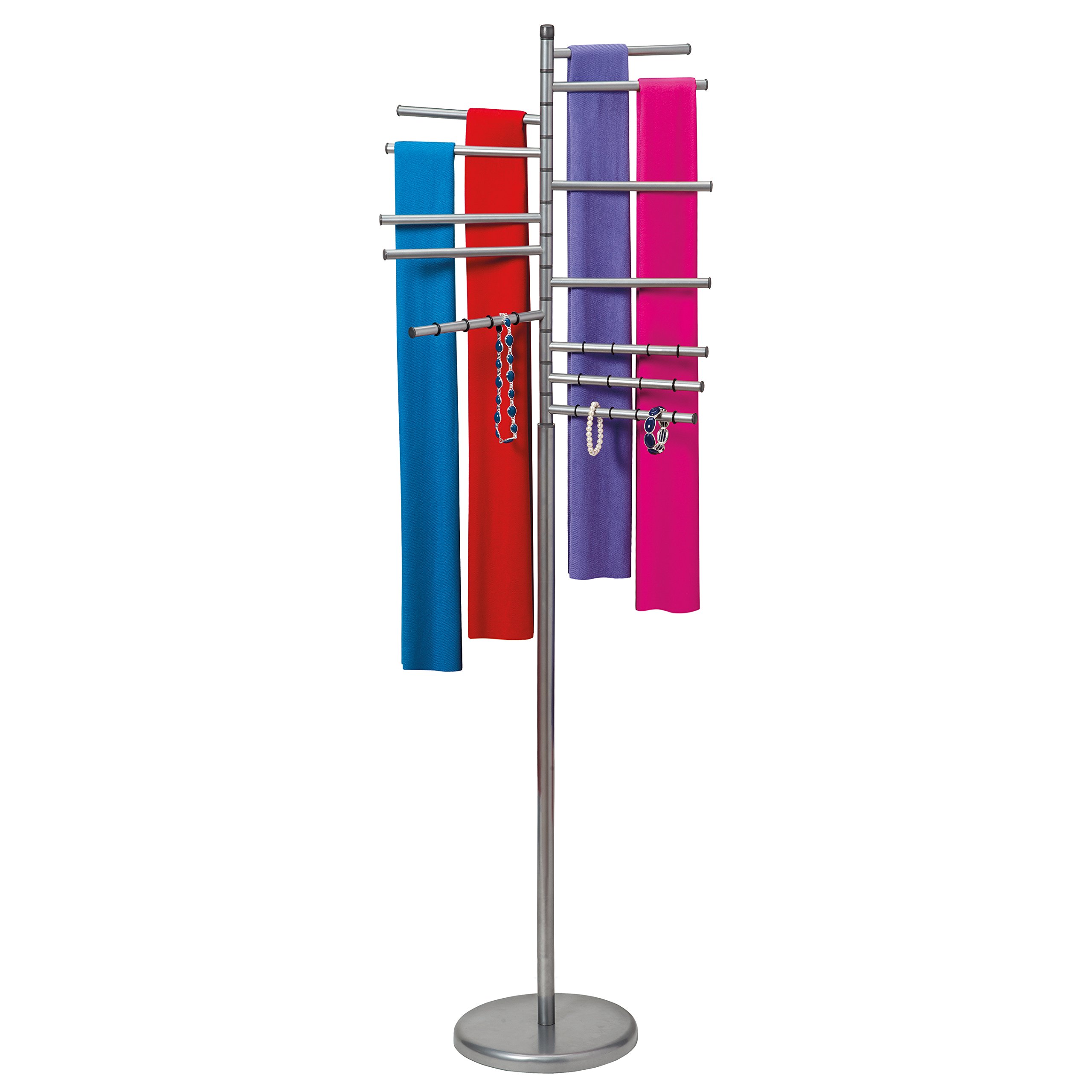 Lynk® Floor Standing Pivoting Scarf, Belt, Jewelry Holder - Accessory Organizer Rack - Platinum