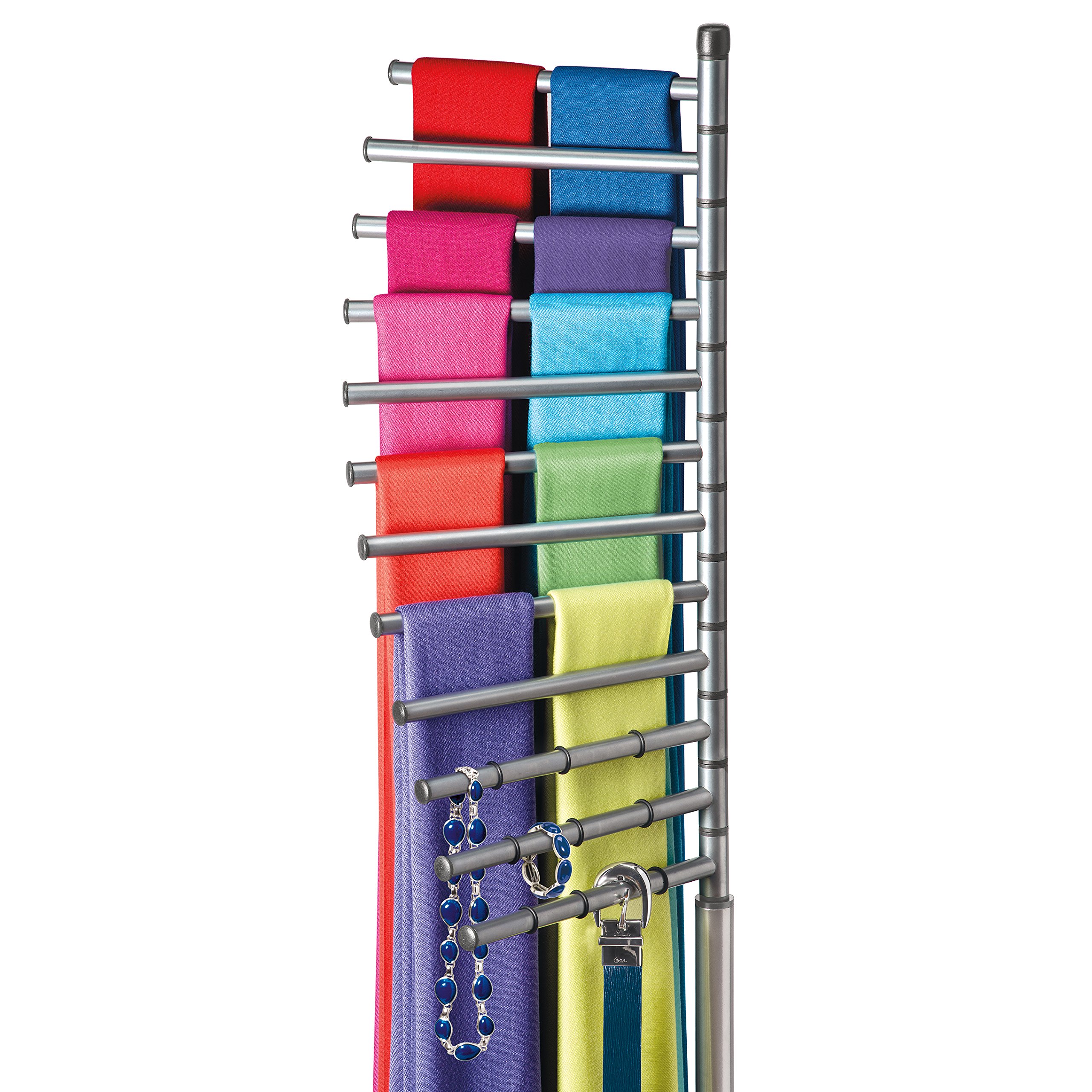 Lynk® Floor Standing Pivoting Scarf, Belt, Jewelry Holder - Accessory Organizer Rack - Platinum