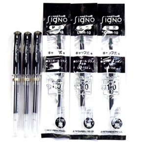 uni-ball signo broad point gel impact pen black ink (um153.24), 3 pens + refill (umr10.24)×3 packs/total 3 refills set (japan import)