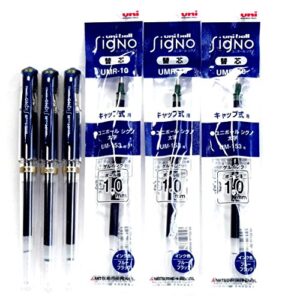 uni-ball signo broad point gel impact pen blue black ink (um153.64), 3 pens + refill (umr10.64)×3 packs/total 3 refills set (japan import) [komainu-dou original package]