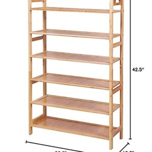 SONGMICS Bamboo Entryway Shoe Shelf Storage Organizer, Ideal for Hallway Bathroom Garden, 6-tier, Fresh Maple