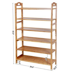 SONGMICS Bamboo Entryway Shoe Shelf Storage Organizer, Ideal for Hallway Bathroom Garden, 6-tier, Fresh Maple