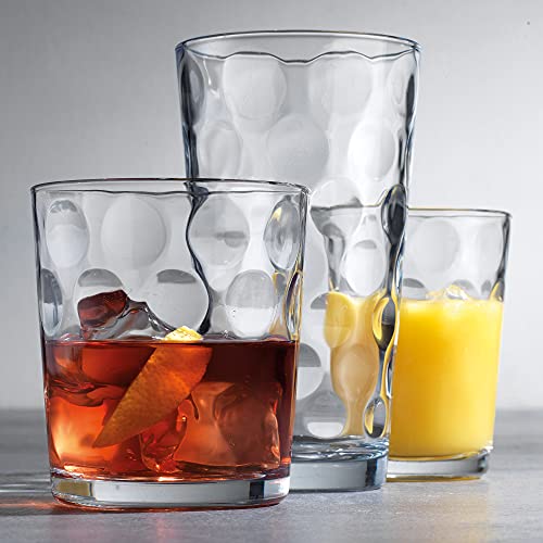 Home Essentials & Beyond Glassware Set 18 Piece Mixed Drinkware. Set of 6 Glass Tumblers 17 oz., Set of 6 Rock 13 oz. and Set of 6 Juice 7 oz Glass Cups Drinking Glasses.