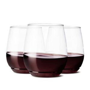 tossware pop 14oz vino set of 12, recyclable, unbreakable & crystal clear plastic wine glasses, 12 count (pack of 1)