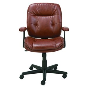 oif swivel/tilt leather task chair, fixed t-bar arms, chestnut brown