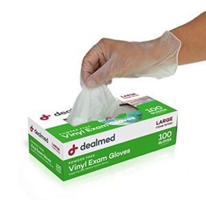 dealmed vinyl exam gloves – 100 ct. medium medical gloves, disposable gloves, non-irritating latex free gloves for a first aid kit and medical facilities