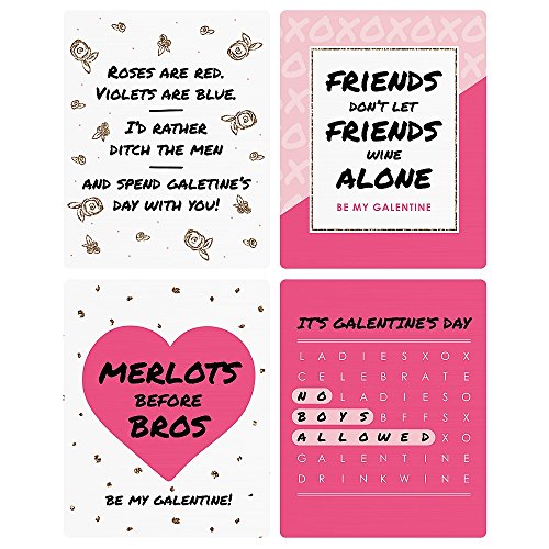 Big Dot of Happiness Be My Galentine - Valentine's Day Gift for Women and Men - Wine Bottle Label Stickers - Set of 4