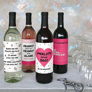 Big Dot of Happiness Be My Galentine - Valentine's Day Gift for Women and Men - Wine Bottle Label Stickers - Set of 4