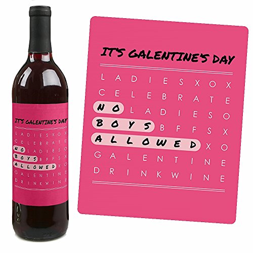 Big Dot of Happiness Be My Galentine - Valentine's Day Gift for Women and Men - Wine Bottle Label Stickers - Set of 4