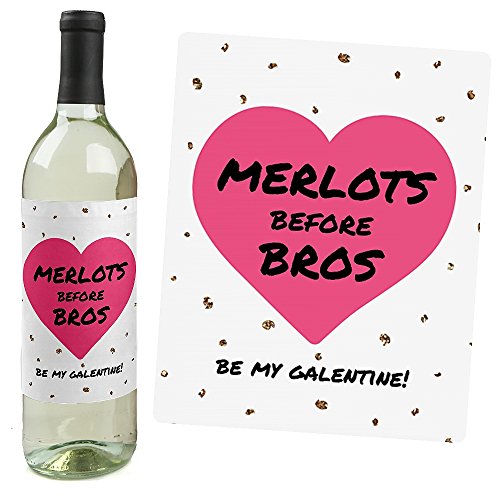 Big Dot of Happiness Be My Galentine - Valentine's Day Gift for Women and Men - Wine Bottle Label Stickers - Set of 4