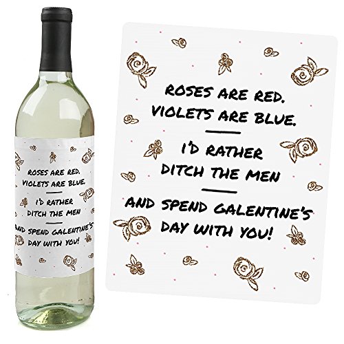 Big Dot of Happiness Be My Galentine - Valentine's Day Gift for Women and Men - Wine Bottle Label Stickers - Set of 4