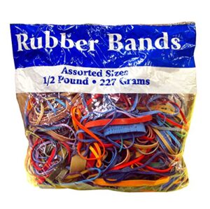 alliance rubber bands assorted dimensions 227g/approx. 400 rubber bands, multi color, 1/2 lb