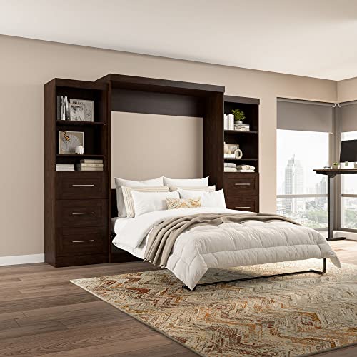 Bestar Pur Queen Murphy Bed and 2 Storage Units with Drawers, 115-inch Space-Saving Wall Bed