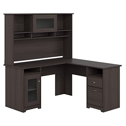 Bush Furniture Cabot Desk with Hutch | Corner with Storage for Home Office | L Shaped Computer, 60W, Heather Gray