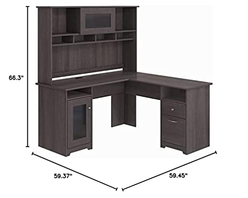 Bush Furniture Cabot Desk with Hutch | Corner with Storage for Home Office | L Shaped Computer, 60W, Heather Gray