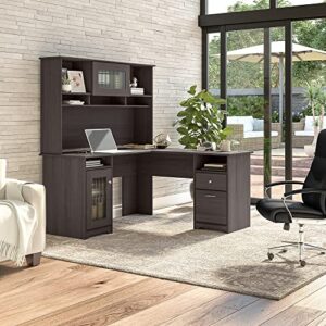 Bush Furniture Cabot Desk with Hutch | Corner with Storage for Home Office | L Shaped Computer, 60W, Heather Gray