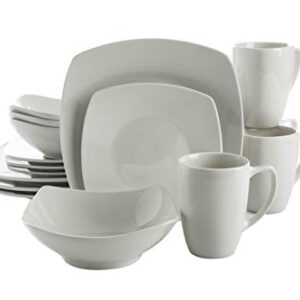 Gibson Home Zen Buffet Porcelain Dinnerware Set, Service for 4 (16pcs), White (Square)