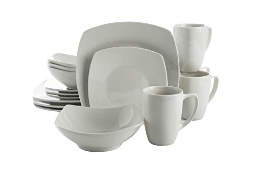 Gibson Home Zen Buffet Porcelain Dinnerware Set, Service for 4 (16pcs), White (Square)