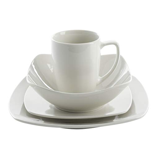 Gibson Home Zen Buffet Porcelain Dinnerware Set, Service for 4 (16pcs), White (Square)