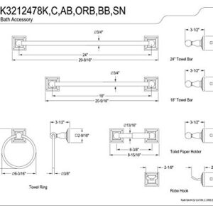 Kingston Brass BAHK3212478ORB Serano Towel Bar/Towel Ring/Toilet Paper Holder/Robe Hook, 18"/24", Oil Rubbed Bronze