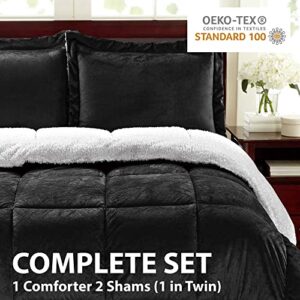 Cathay Home King Comforter Set: Ultra Soft and Plush Reversible Micromink and Sherpa 3-Piece Bedding Set, Black, King (102" x 90")