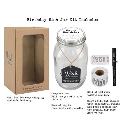 Top Shelf Birthday Wish Jar with 100 Tickets and Decorative Lid, White