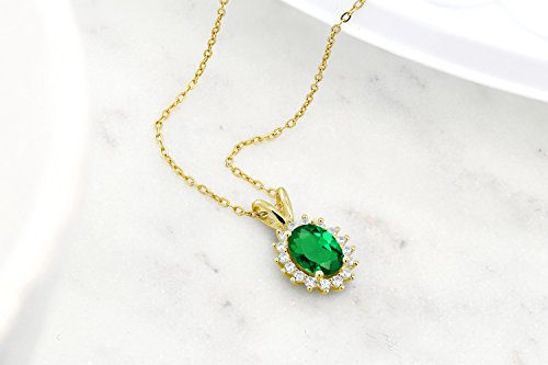 Gem Stone King 14K Yellow Gold Oval Green Nano Emerald Pendant Necklace For women (1.24 Cttw With 18 Inch Chain)