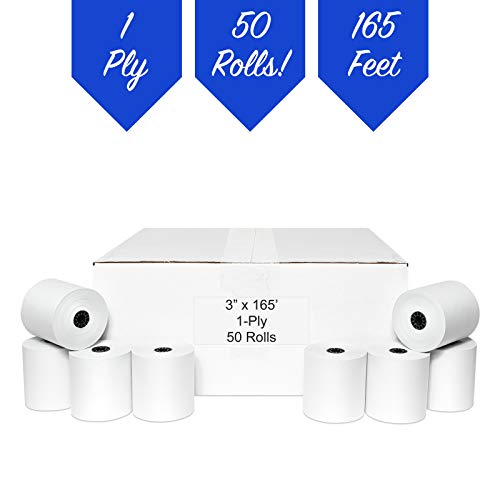 3" x 165' CASH REGISTER ROLLS,1 PLY BOND PRINTER POS PAPER ROLL 50 ROLLS/CASE (Double Solid Core)