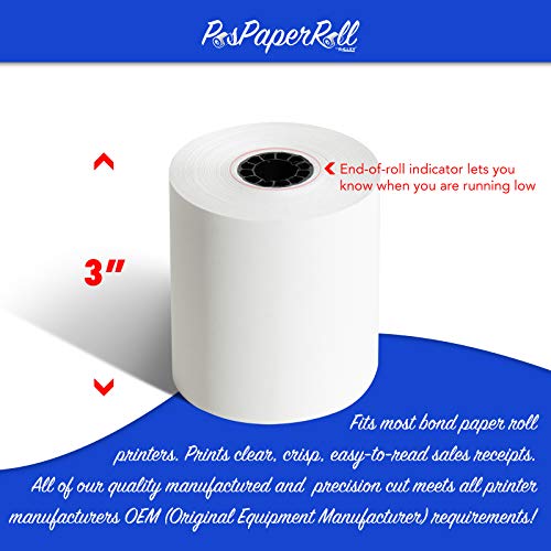 3" x 165' CASH REGISTER ROLLS,1 PLY BOND PRINTER POS PAPER ROLL 50 ROLLS/CASE (Double Solid Core)