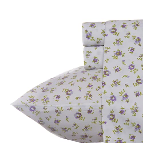 Laura Ashley Home - King Sheets, Soft Sateen Cotton Bedding Set - Sleek, Smooth, & Breathable Home Decor, Petite Fleur Heather