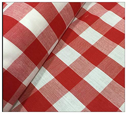 5 Yards Checkered Fabric 60" Wide - Gingham Buffalo Check Fabric | 100% Polyester White & Red Check Fabric | Perfect for Parties Fabric, Picnics, Indoor and Outdoor Table Cloths and Curtains