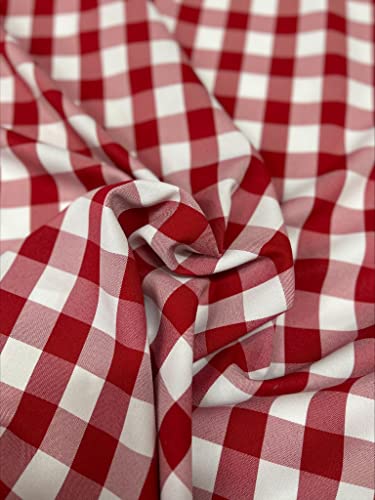 5 Yards Checkered Fabric 60" Wide - Gingham Buffalo Check Fabric | 100% Polyester White & Red Check Fabric | Perfect for Parties Fabric, Picnics, Indoor and Outdoor Table Cloths and Curtains