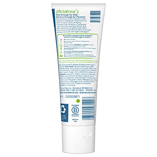 Tom's of Maine Natural Kid's Fluoride Free Toothpaste, Silly Strawberry, 5.1 oz. (back in original formula)