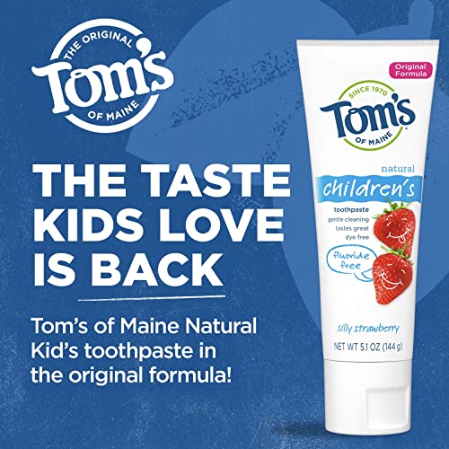 Tom's of Maine Natural Kid's Fluoride Free Toothpaste, Silly Strawberry, 5.1 oz. (back in original formula)