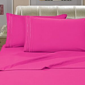 Elegant Comfort Luxurious Bed Sheets Set on Amazon 1500 Thread Count Wrinkle,Fade and Stain Resistant 4-Piece Bed Sheet Set, Deep Pocket, Queen Hot Pink